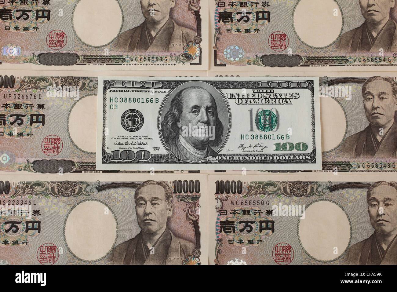 Japanease 10000 yen and 100 Dollar Stock Photo - Alamy