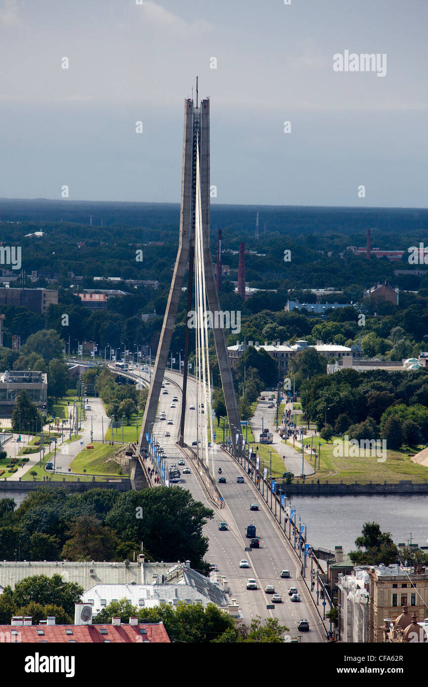 Riga, Latvia, Baltic, Europe, City, Cable Bridge, bridge, Daugava river ...