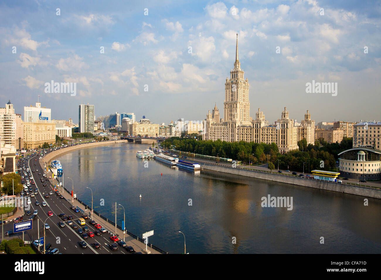 Russia, Europe, Moscow, City, Hotel Ukraina, building, Moscow River ...