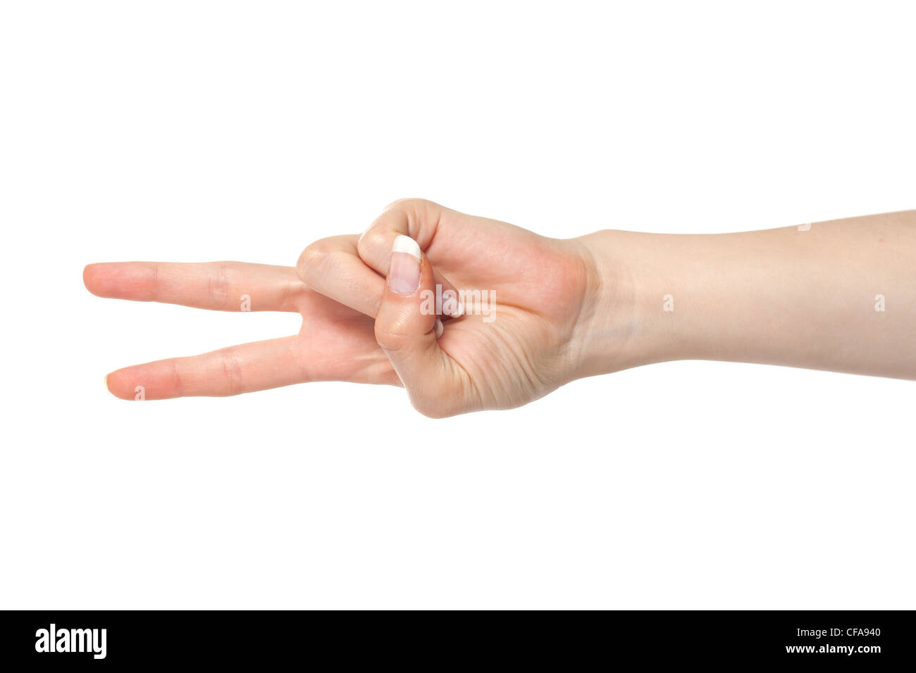 Woman hand showing number two or scissors gesture Stock Photo - Alamy