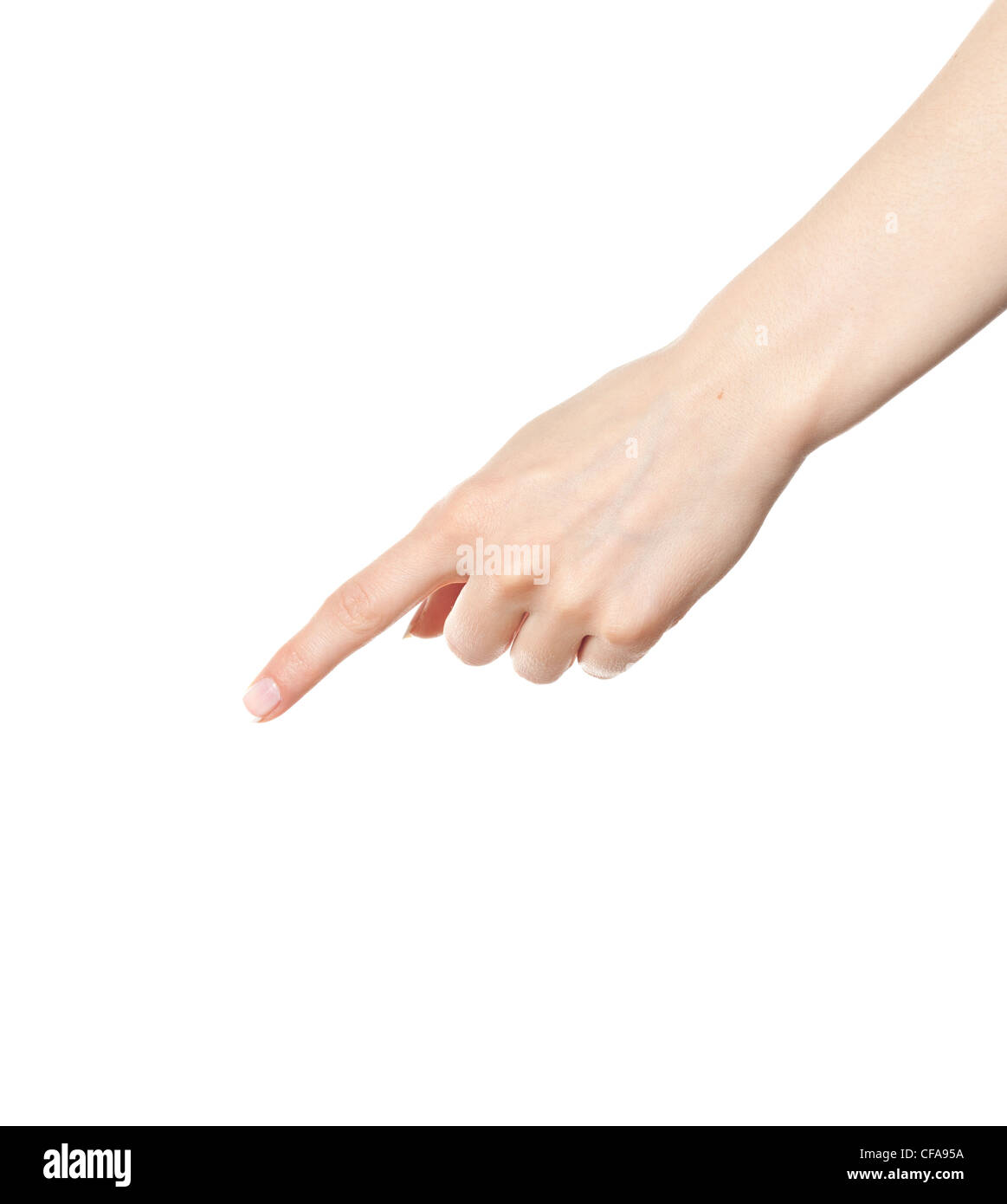 Woman hand pointing down with index finger Stock Photo - Alamy