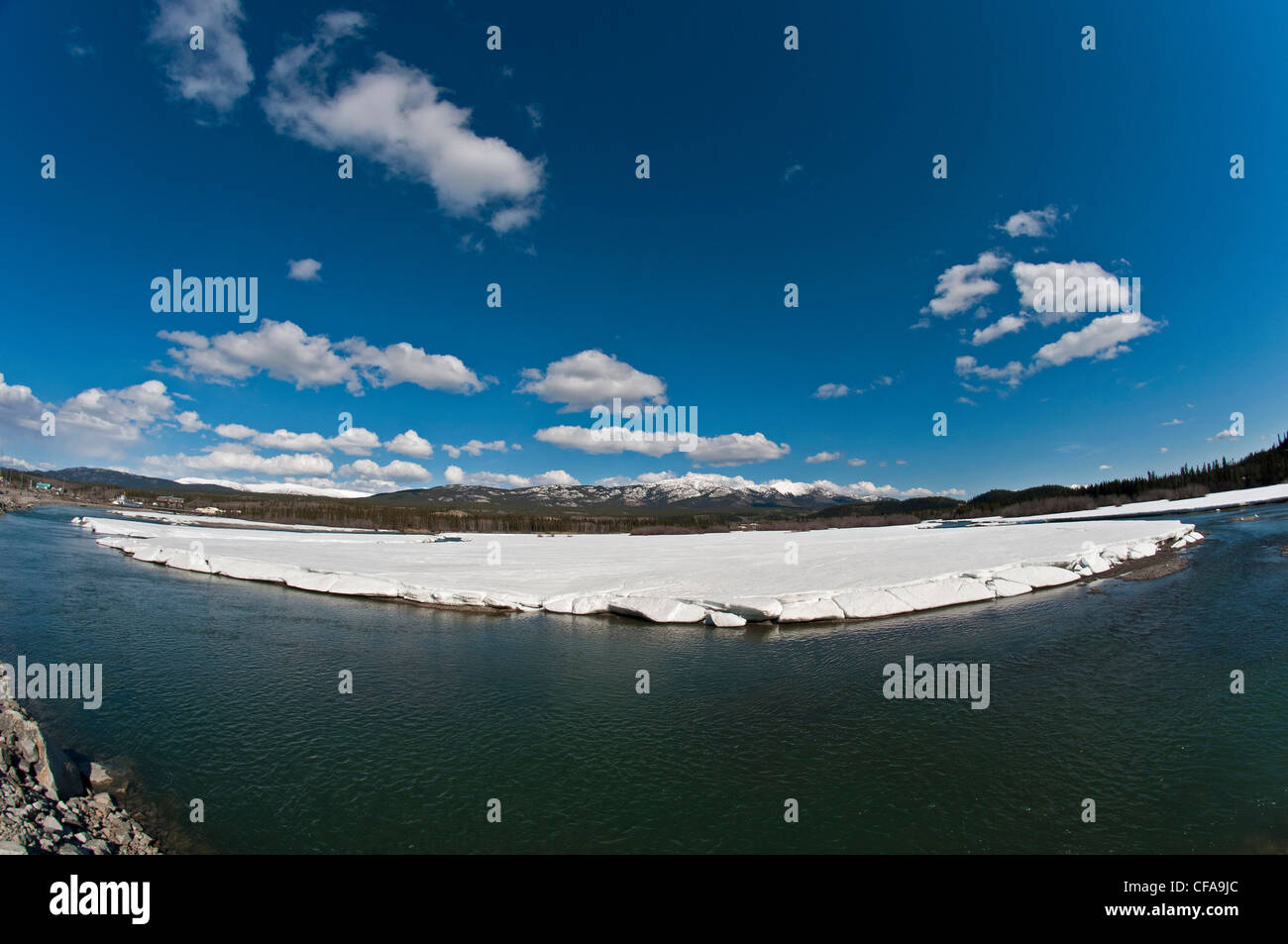 ice, Yukon, river, taken, fisheye lens, Whitehorse, Canada Stock Photo ...