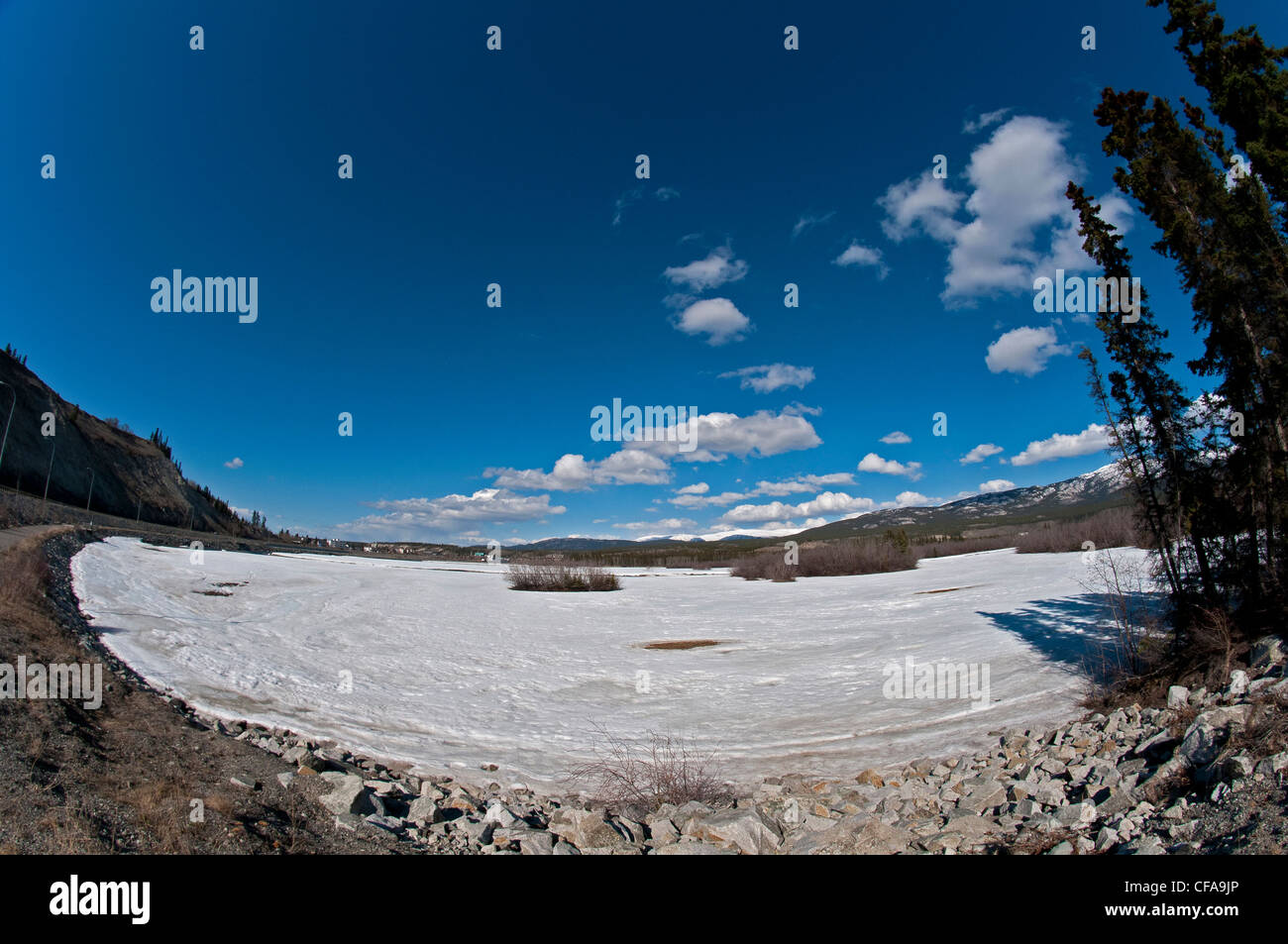 ice, Yukon, river, taken, fisheye lens, Whitehorse, Canada Stock Photo ...