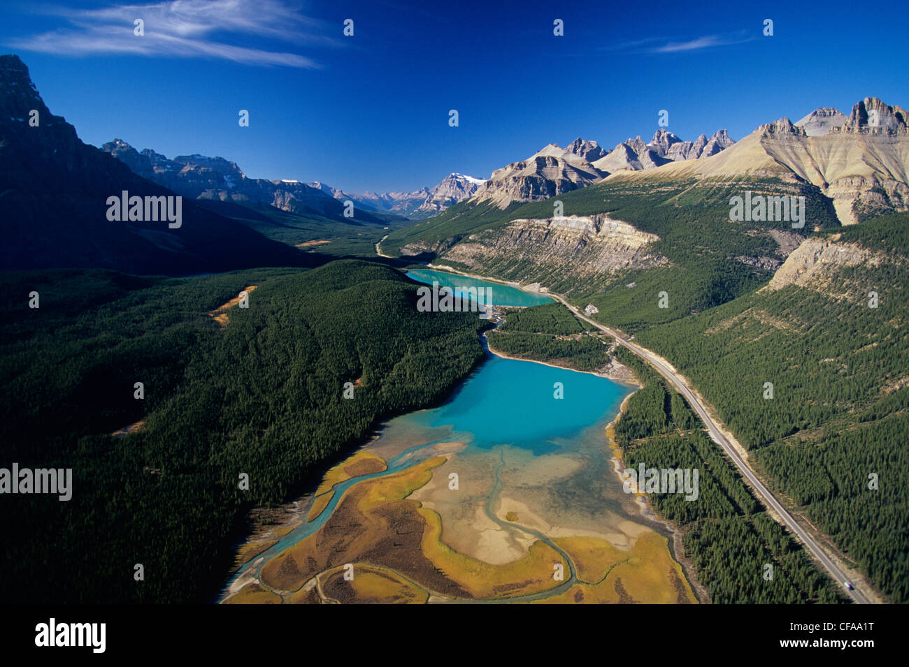 Waterfowl Lake from the air, Banff National Park, Alberta, Canada Stock ...
