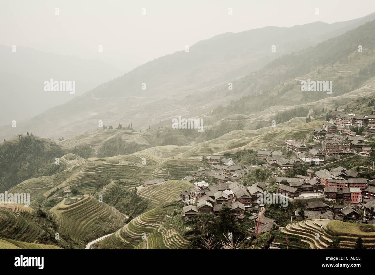 Terraced fields and hillside village Stock Photo - Alamy