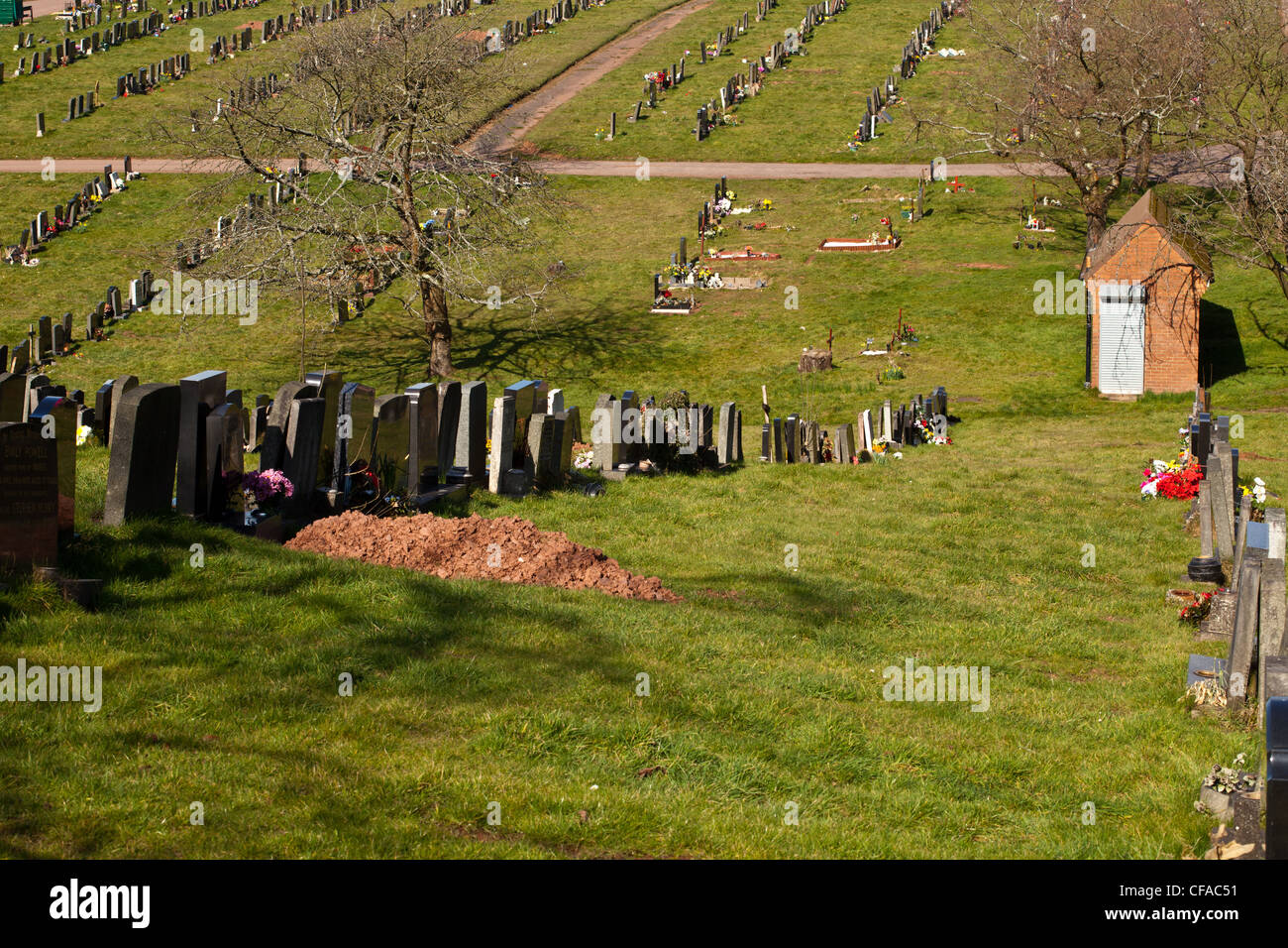 head stones in cemetery with fresh cut flowers,gravestones in graveyard ...