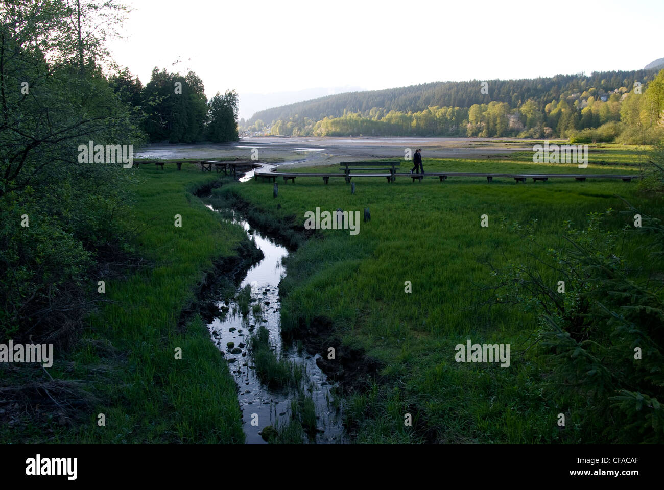 Walking along the boardwalk of Inlet Park near Rocky Point, Port Moody ...