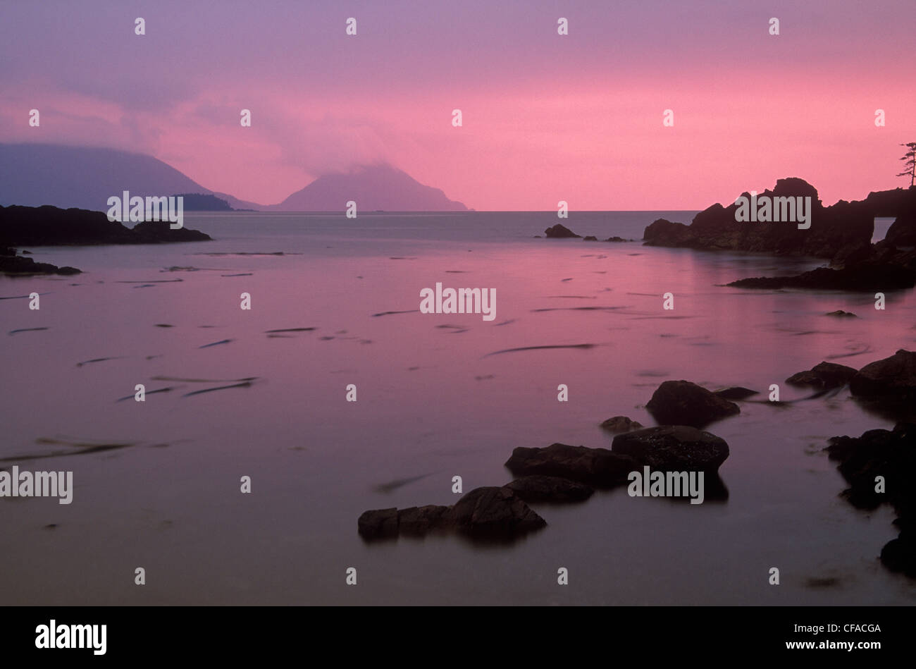 Sunset in Rennell Sound, Haida Gwaii (Queen Charlotte Islands), British ...