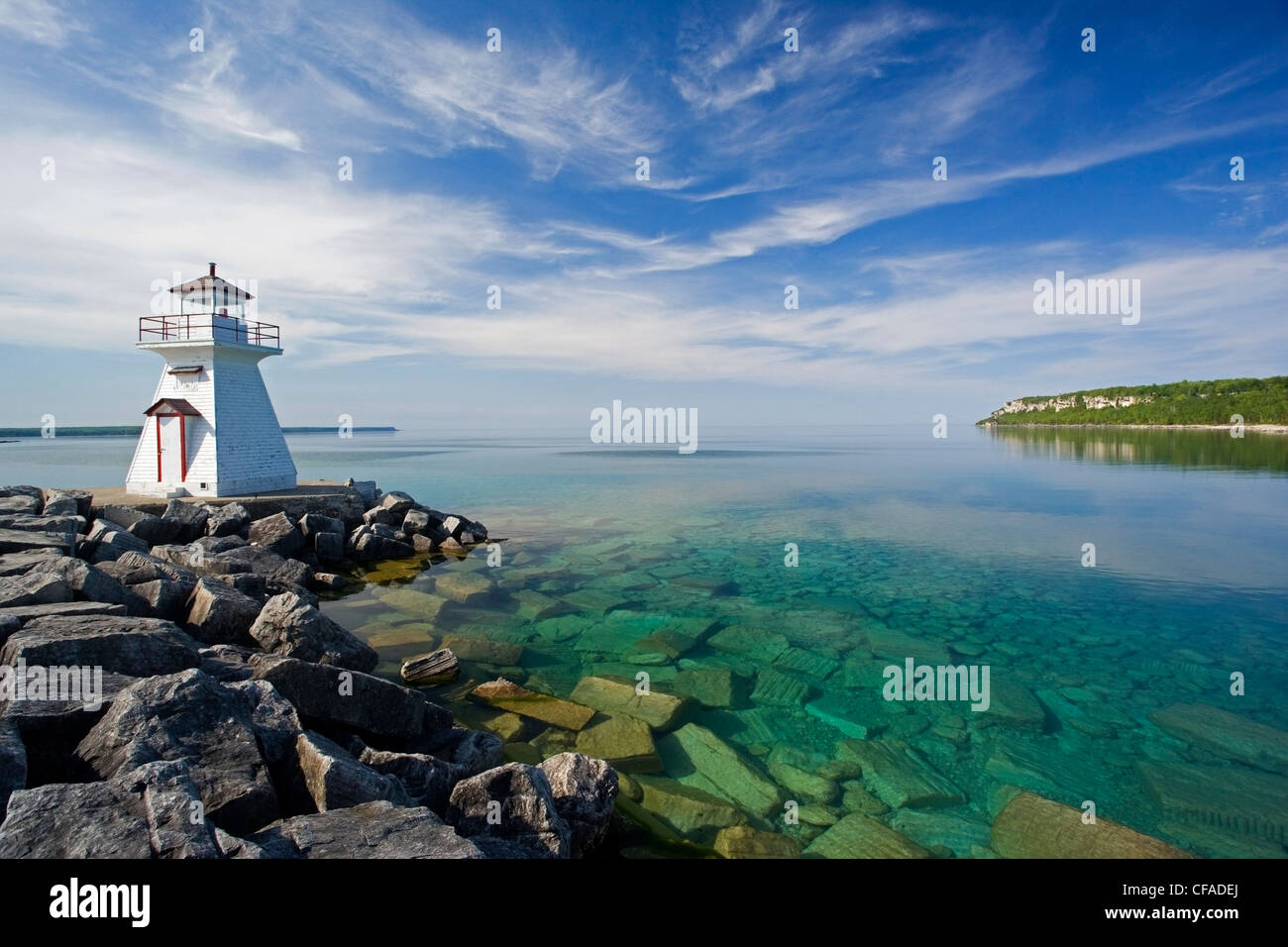 Lion's Head Lighthouse with the clear blue waters of Georgian Bay. Lion ...