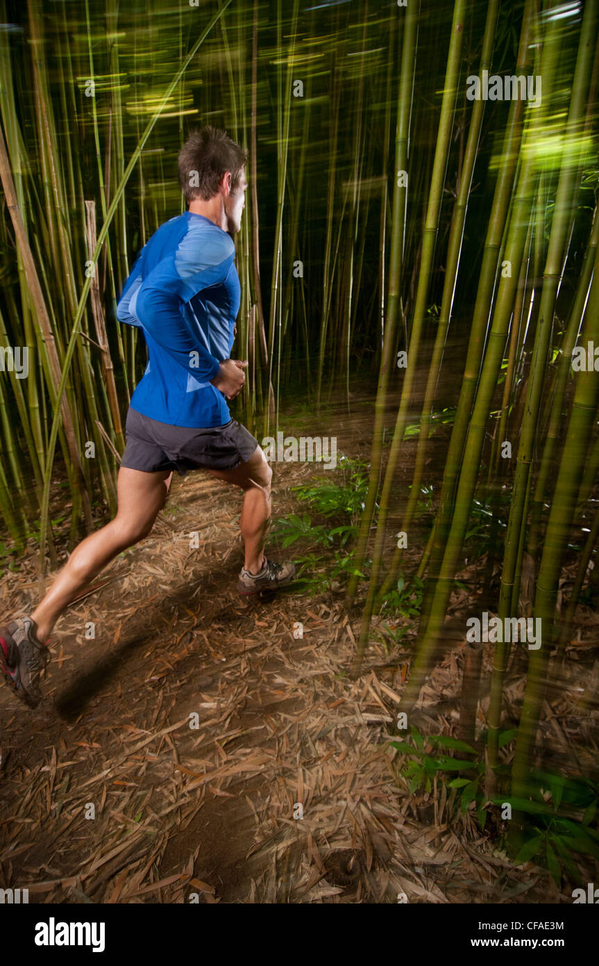 Man running in bamboo forest Stock Photo - Alamy