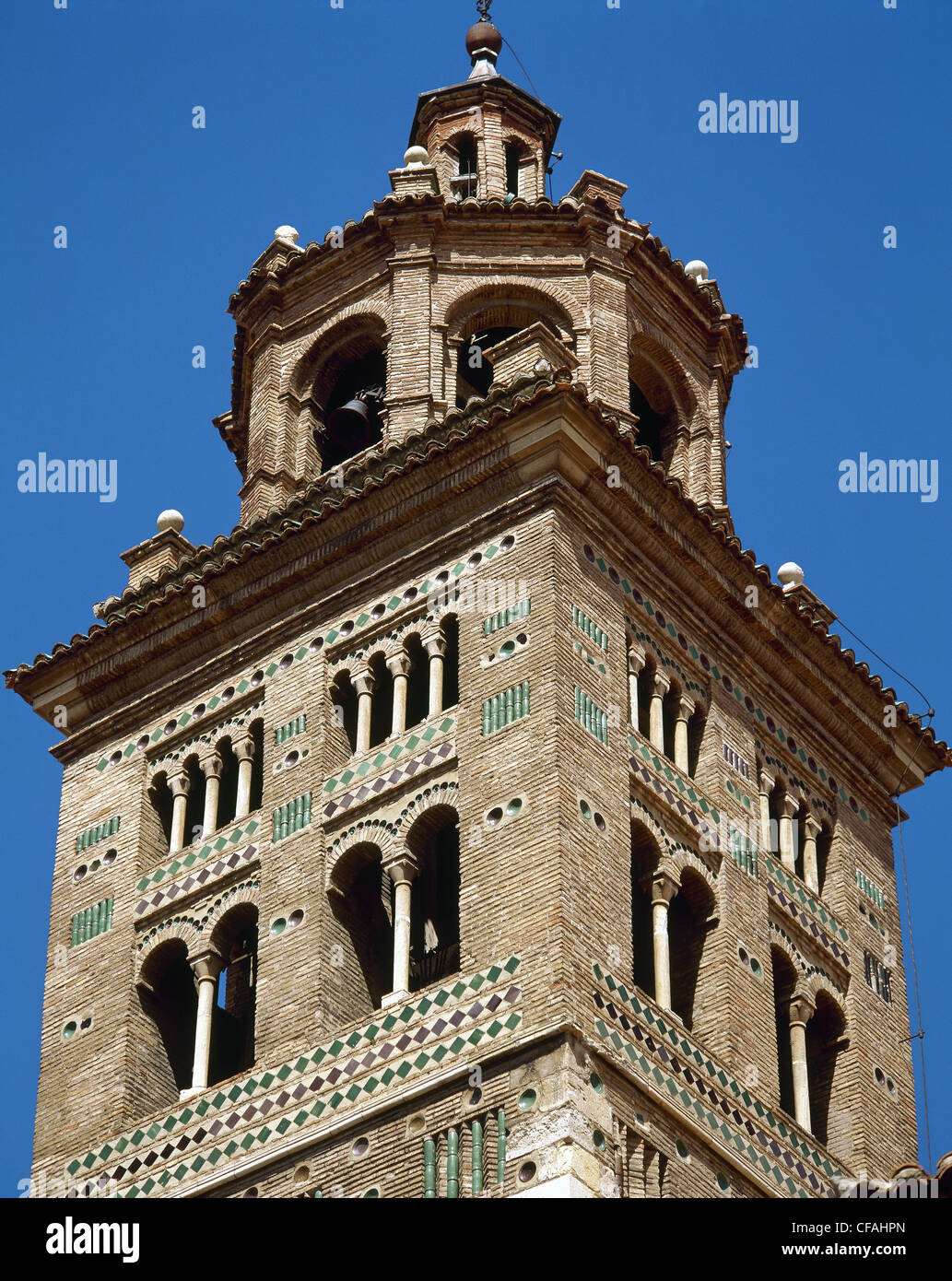 Cathedral of Teruel (12th and 13th centuries). Mudejar tower of golden ...