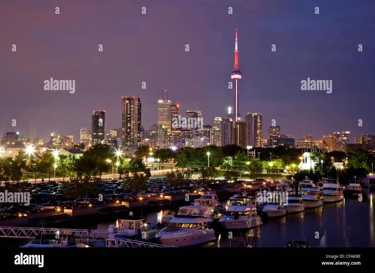 View of toronto skyline at night from the docks hi-res stock ...