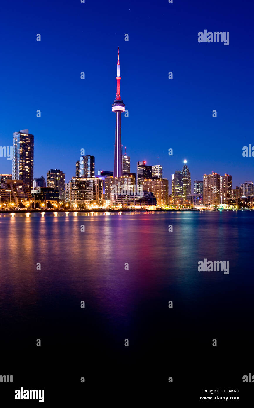 Toronto skyline at night viewed from Island Airport, Ontario, Canada ...