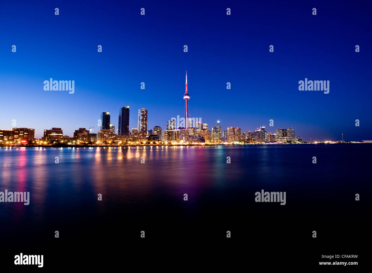 Toronto skyline at night viewed from Island Airport, Ontario, Canada ...