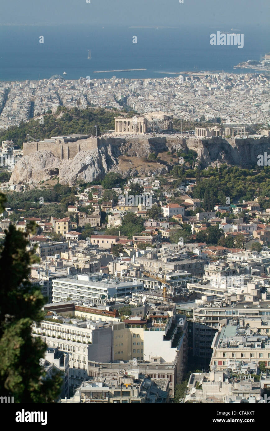 Athens Lykavittos Hill view of Athens from the peak - the Acropolis ...