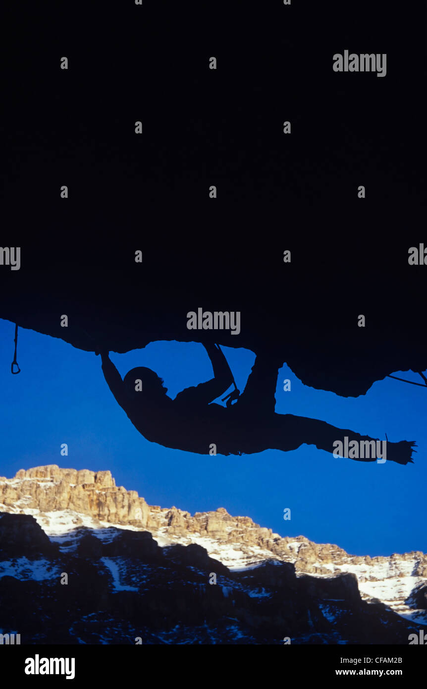 Rock climber hanging from cliff, Alberta, Canada Stock Photo - Alamy