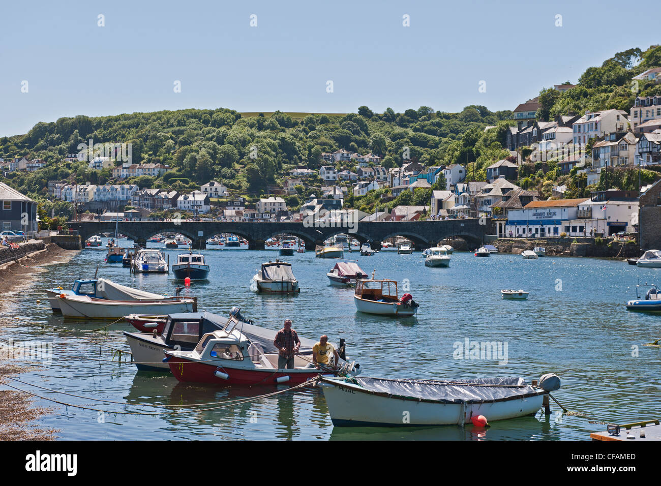 LOOE HARBOUR ABOVE LOOE BRIDGE AND EAST LOOE RIVER, LOOE, CORNWALL ...