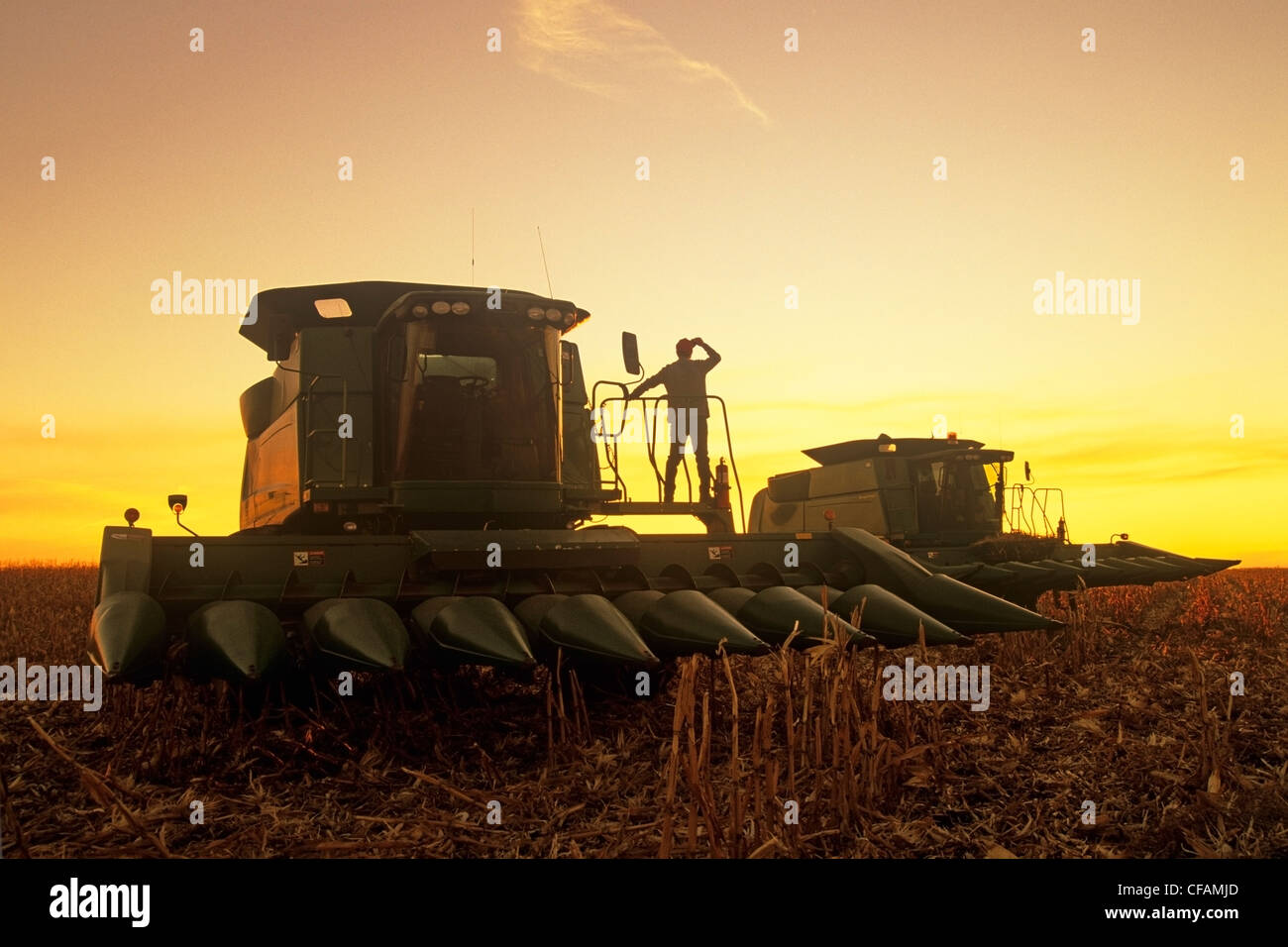 Farmer on combine harvester header hi-res stock photography and images ...