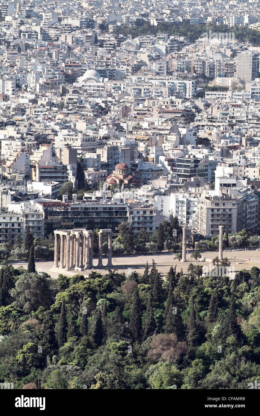 Athens Lykavittos Hill view of Athens from the peak. The temple of ...