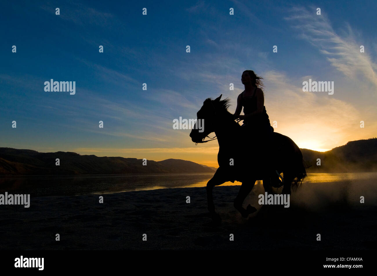 Woman Riding Horse At Sunset High Resolution Stock Photography and ...