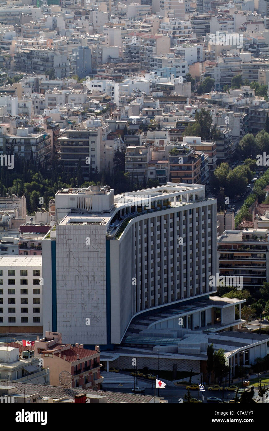Athens Lykavittos Hill view of Athens from the peak. The Athens Hilton ...