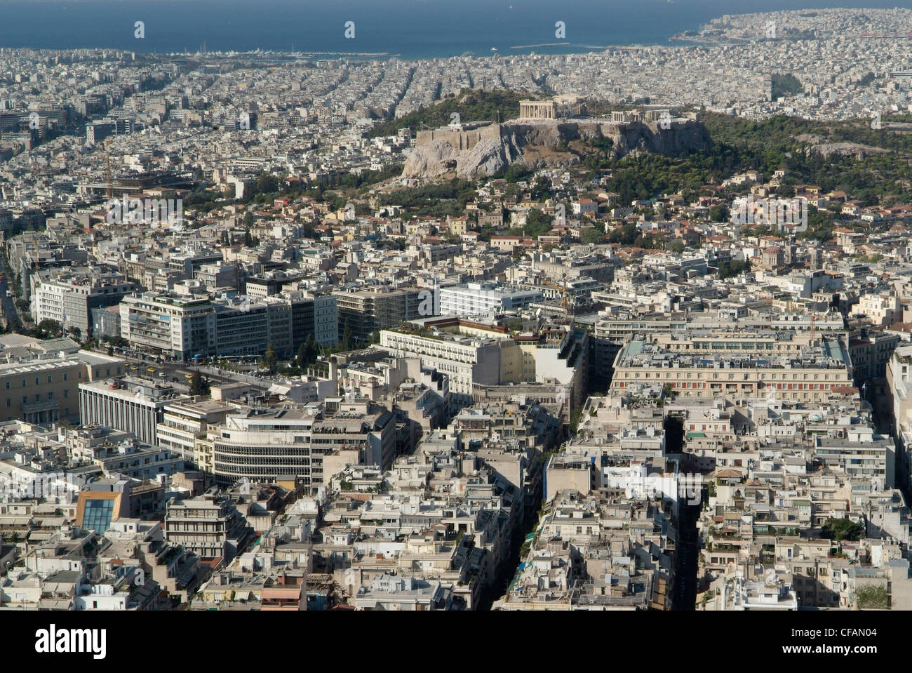 Athens Lykavittos Hill view of Athens and the Acropolis from the peak ...