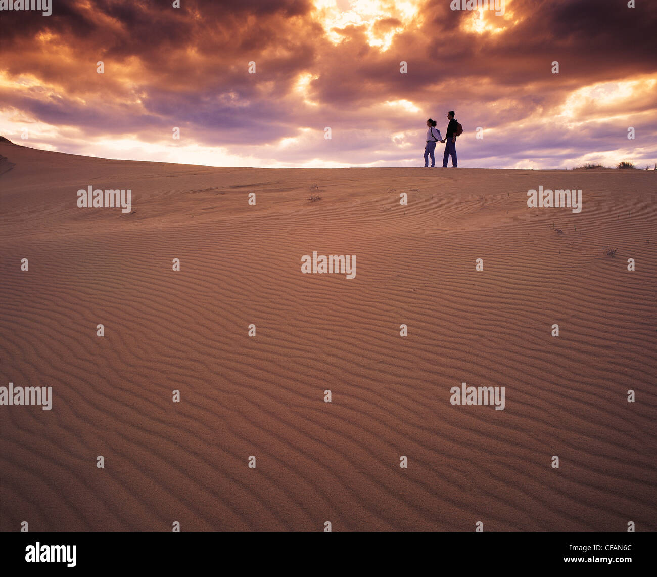 Couple hiking in the Spirit Sands, Spruce Woods Provincial Park ...