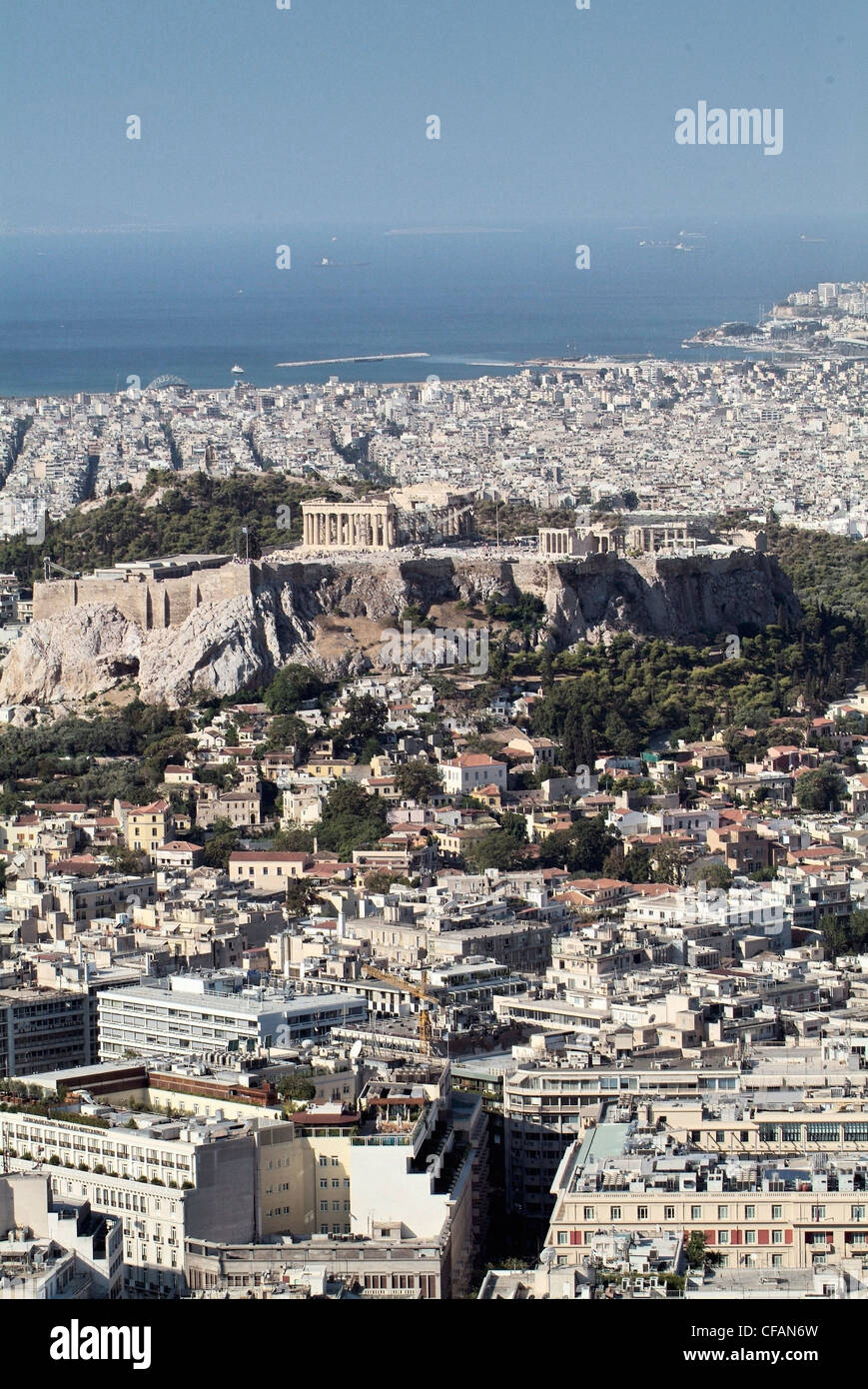 Athens Lykavittos Hill view of Athens from the peak - the Acropolis ...