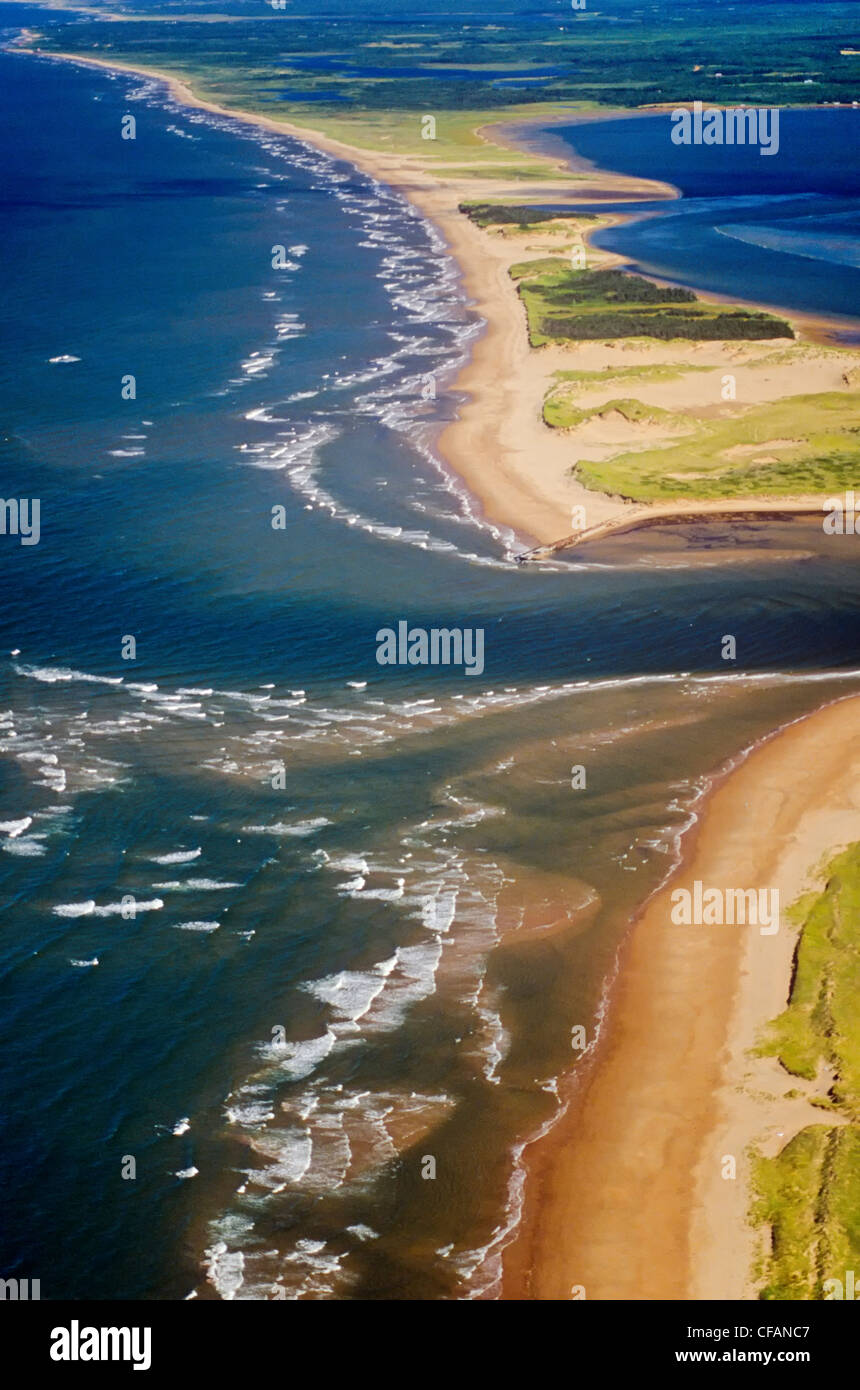 Aerial of St. Peters Bay, Blooming Point, Prince Edward Island National ...
