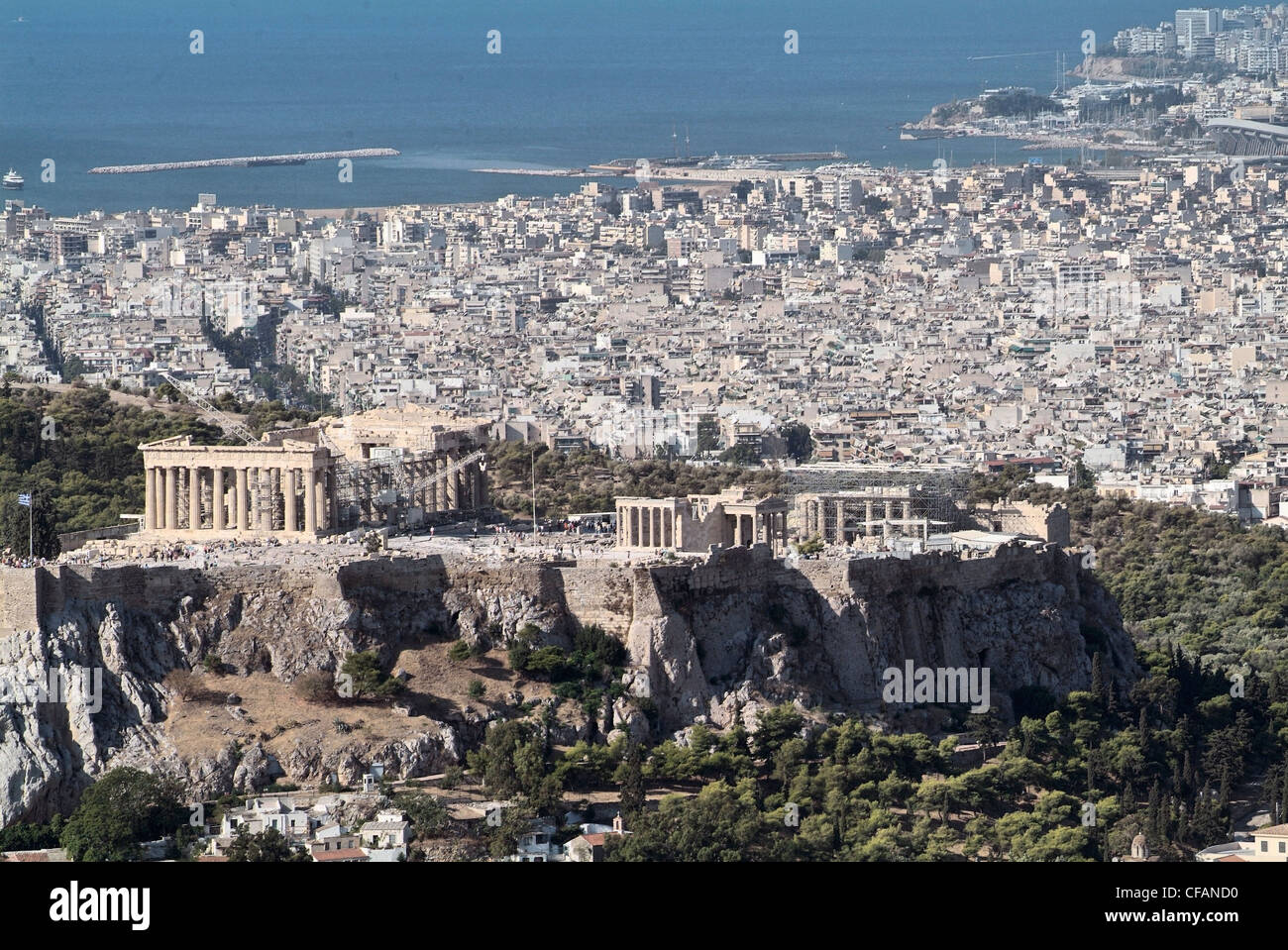 Athens Lykavittos Hill view of Athens from the peak - the Acropolis ...