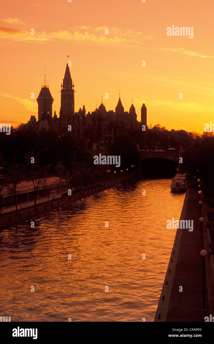 Parliament buildings and Rideau Canal at sunset, Ottawa, Ontario ...