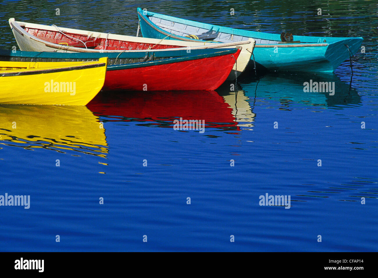 Three fishing boats known as dories, Peggy's Cove, Nova Scotia, Canada ...