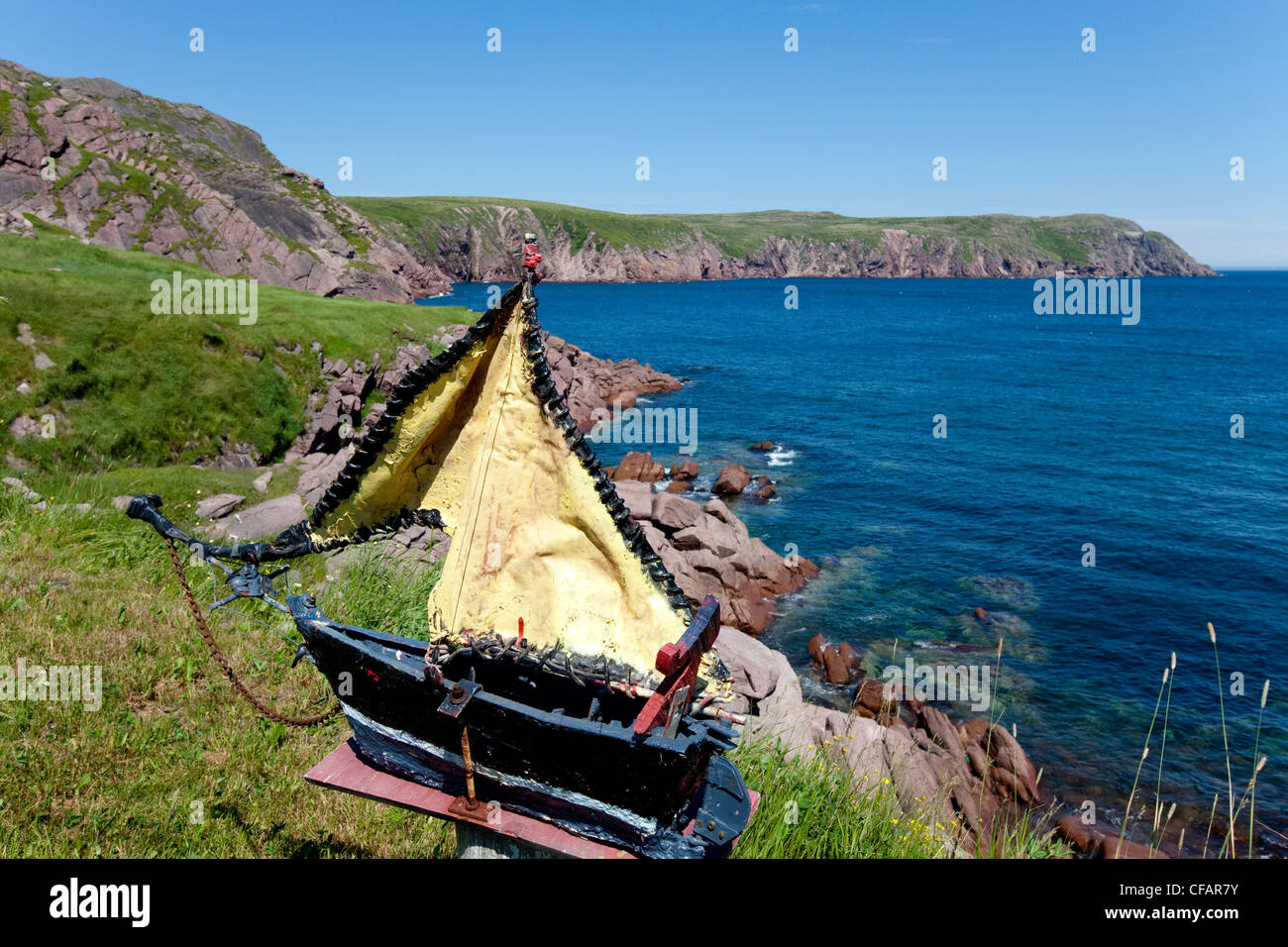 Marine Folk Art displayed along the coastline of Bay De Verde ...