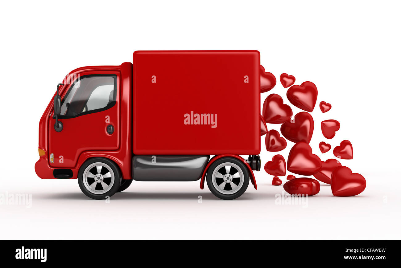 Valentine 3D Red Van with hearts Stock Photo - Alamy