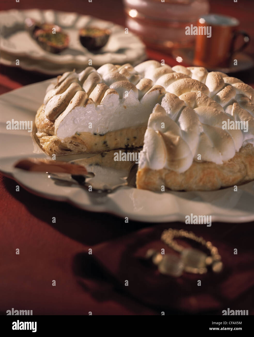 Maracuja cake with baked meringue Stock Photo - Alamy