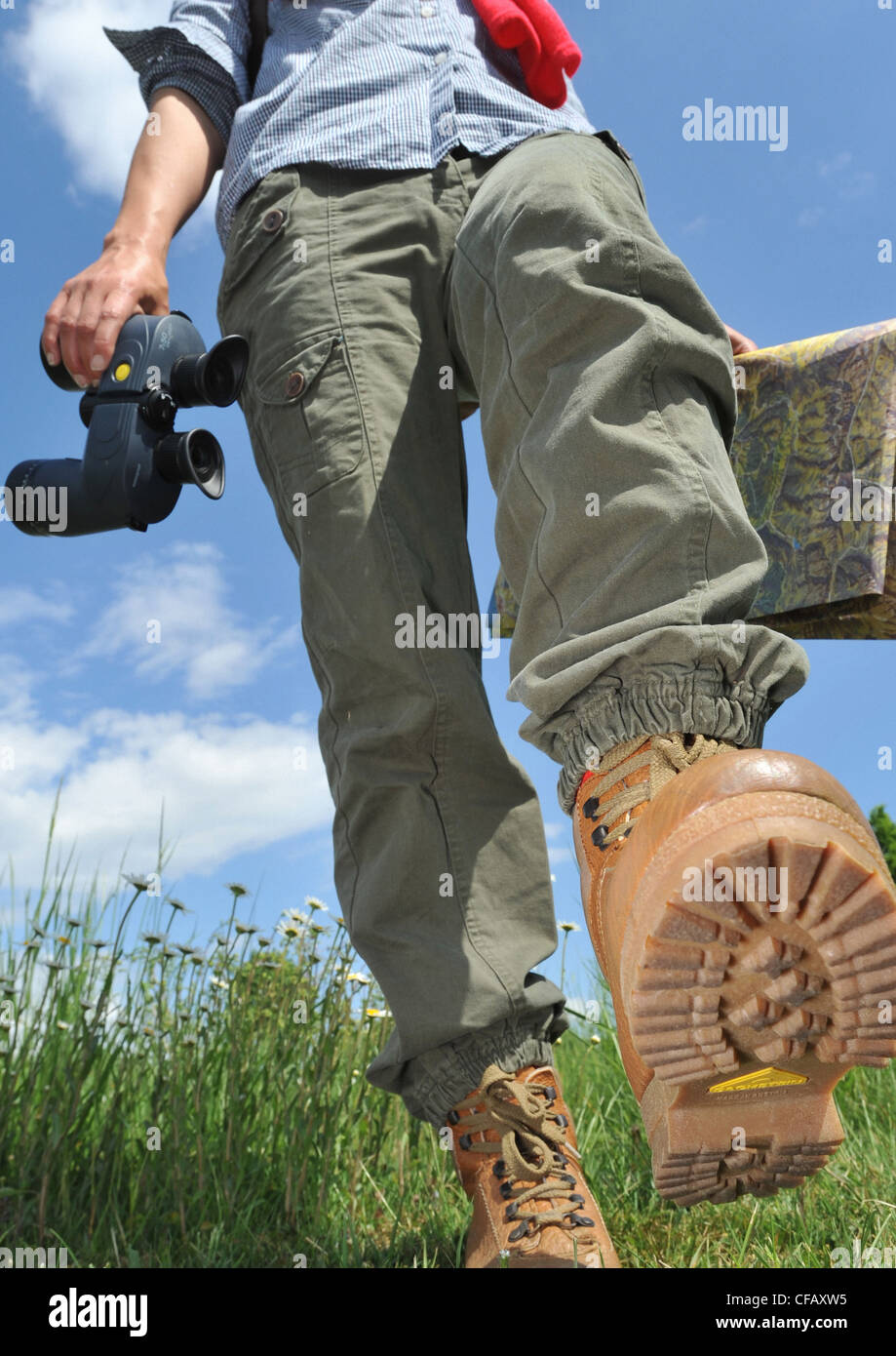 Walking, Hiking, traveller, traveling shoes, profile, map, card, field ...
