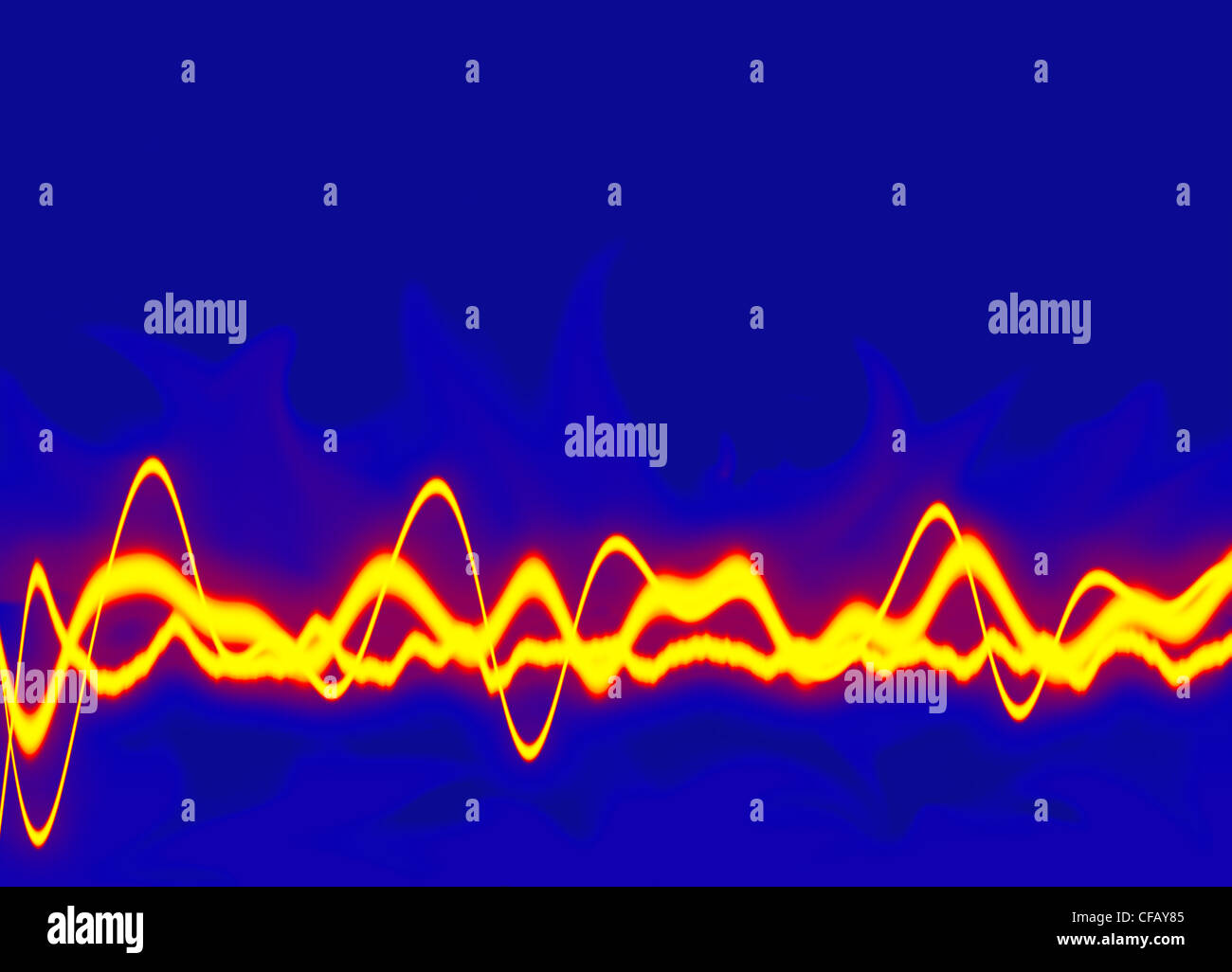 Bright yellow energy waves on blue background Stock Photo - Alamy