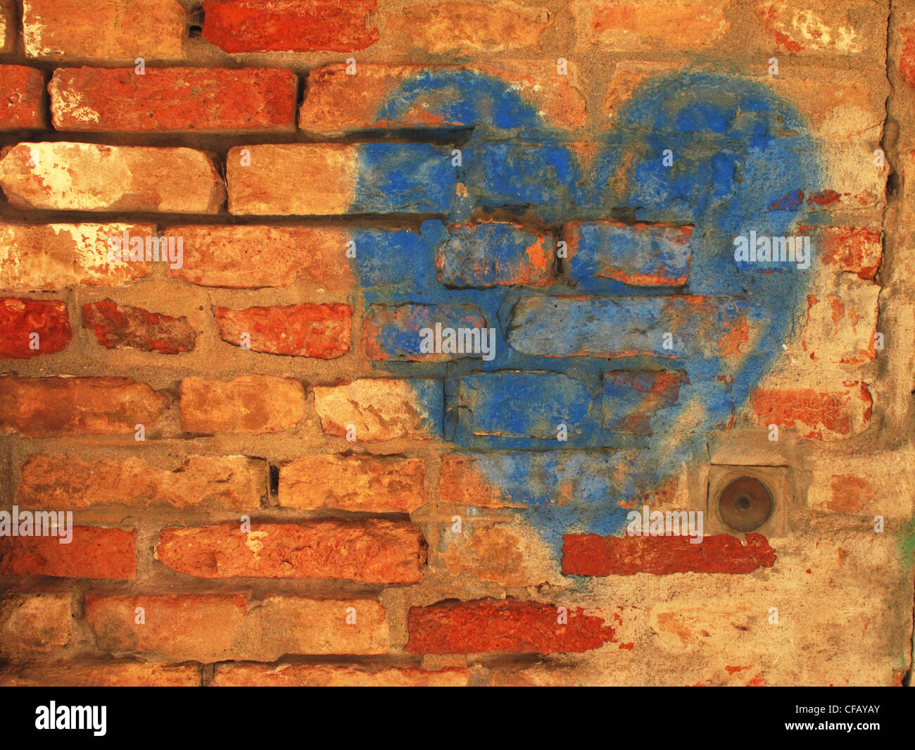Heart, love, symbol, concepts, emotion, blue, stones, bricks, wall ...