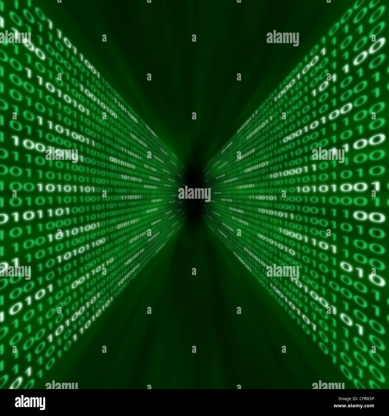 Corridor of green binary code flowing into a vortex Stock Photo - Alamy
