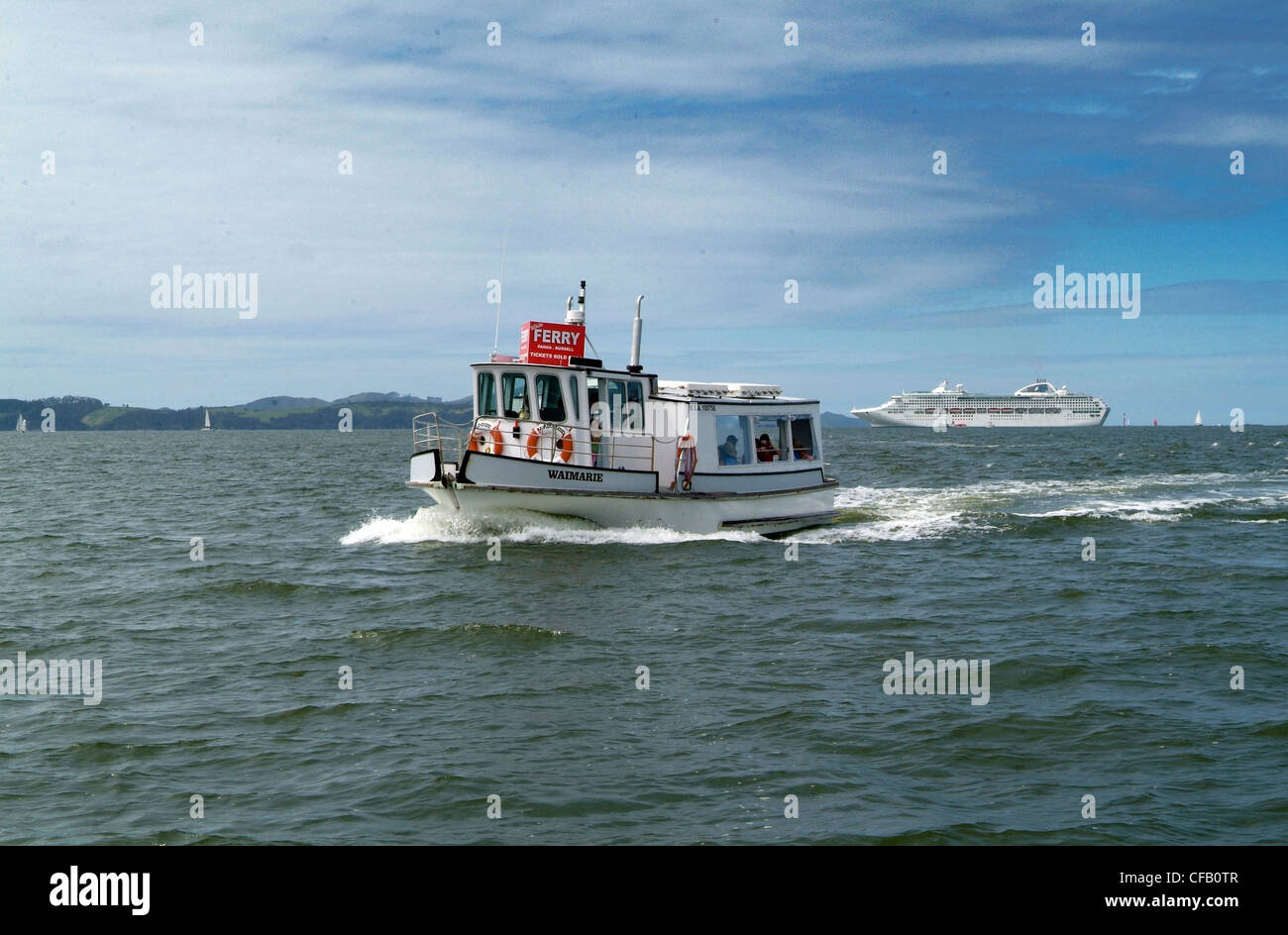 New Zealand, North Island, Bay of Islands, Paihai ferry and cruise ship ...