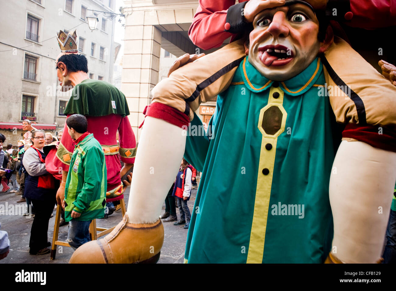 Traditional dance of giants during the carnival in the catalan town of ...