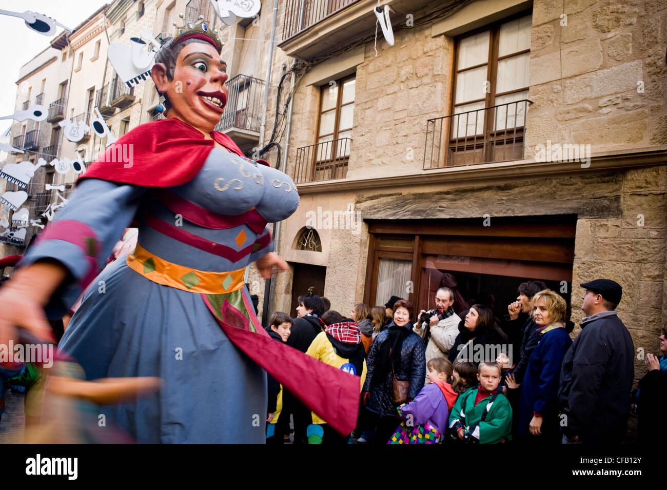 Traditional dance of giants during the carnival in the catalan town of ...