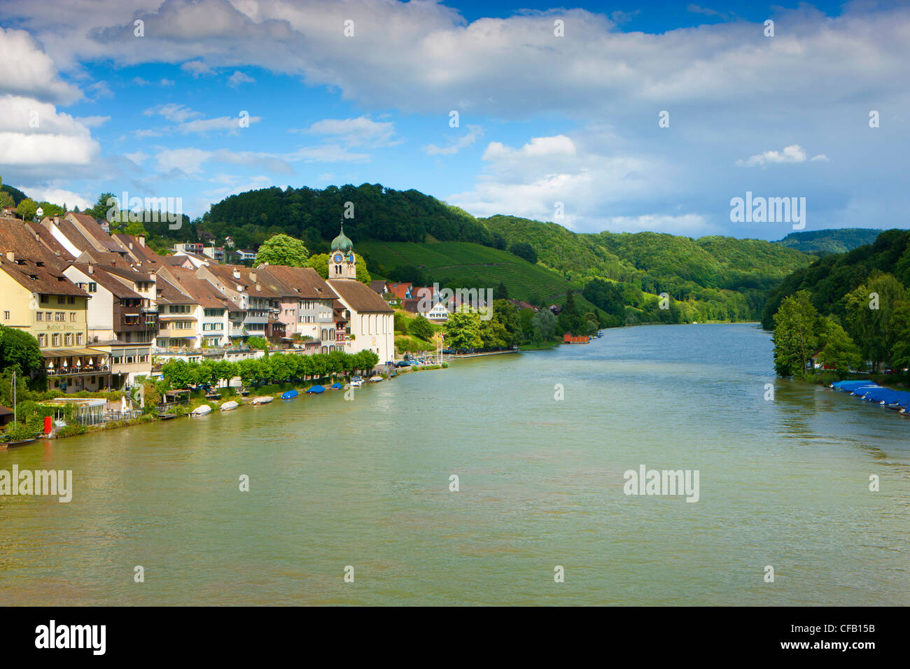 Eglisau, Switzerland, canton Zurich, village, houses, homes, church ...