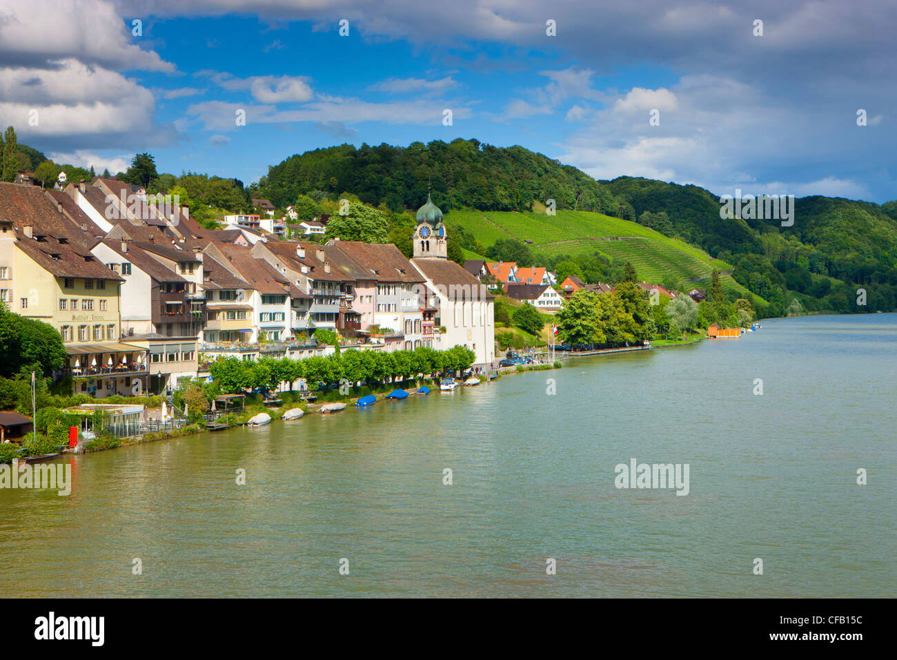 Eglisau, Switzerland, canton Zurich, village, houses, homes, church ...