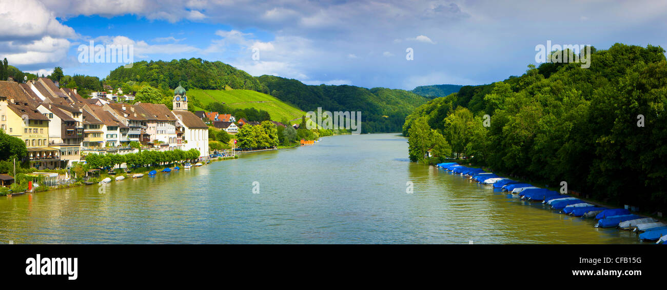Eglisau, Switzerland, canton Zurich, village, houses, homes, church ...