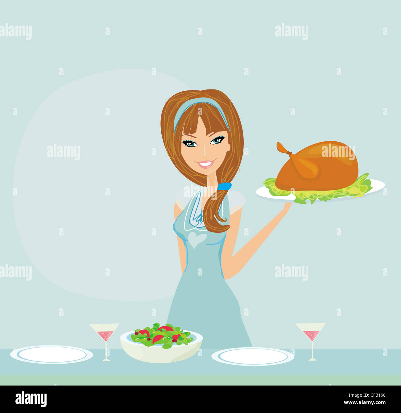 Beautiful lady serving chicken Stock Photo - Alamy