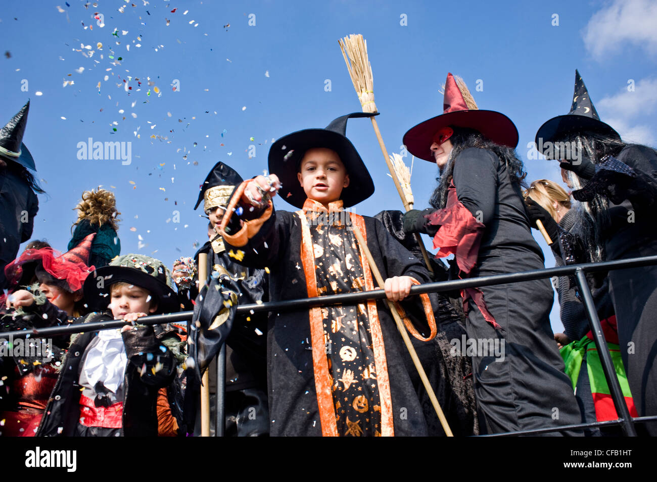 Witches , costumes and confetti at the parade of the traditional ...