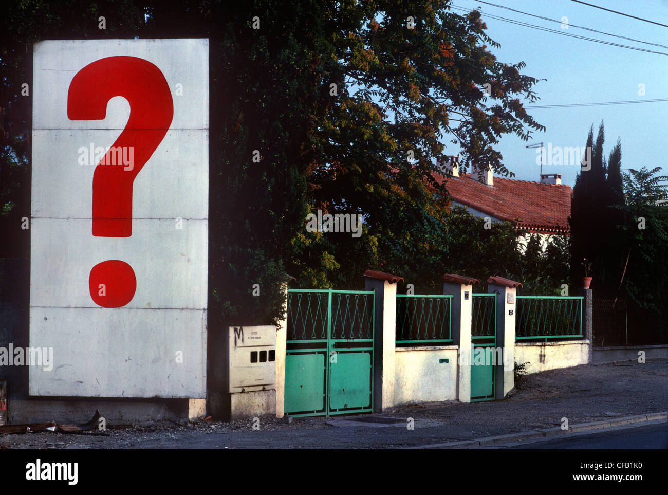 A question mark as a street sign in a village in Northern France Stock ...