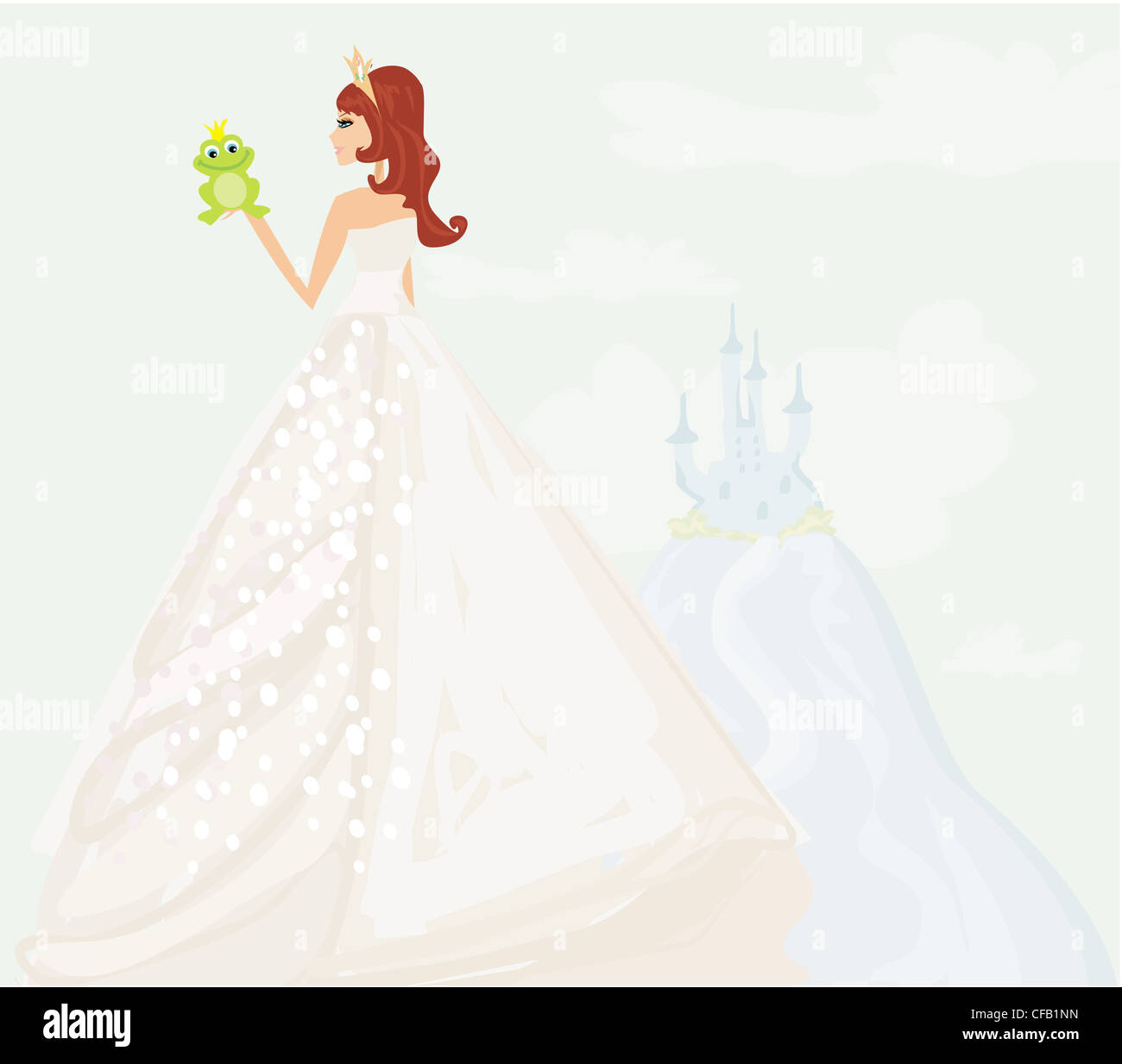 Beautiful young princess holding a big green frog Stock Photo - Alamy