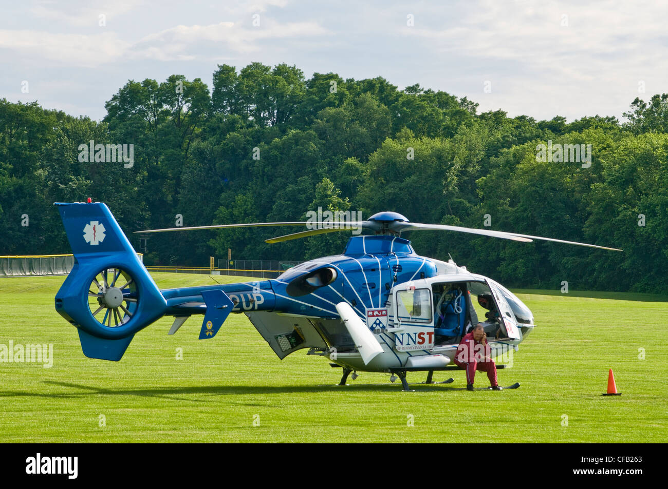 Lifeline emergency helicopter transporting patient to hospital Stock ...